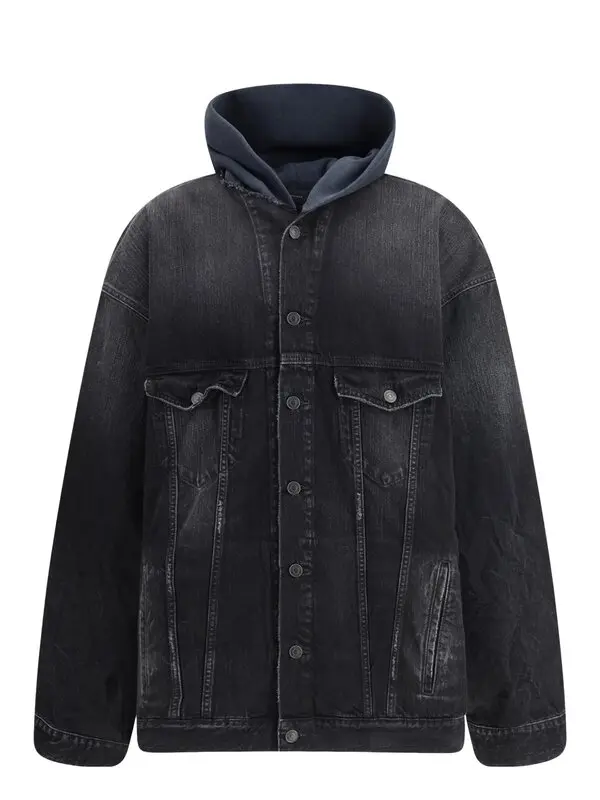 Balenciaga Oversized Layered Denim And Fleece Jacket - Black