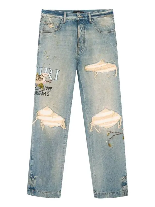 Amiri Chateau Mx1 Distressed Flare Jeans - Gray