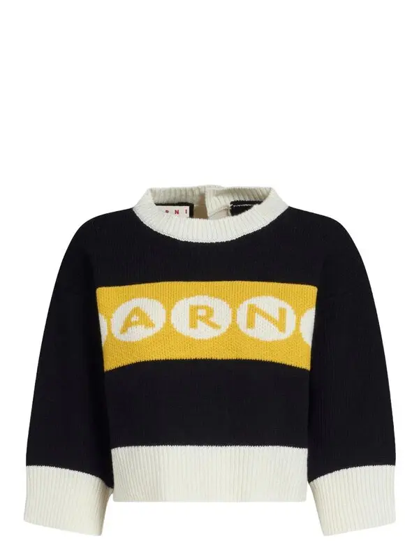 Marni Logo Intarsia Cropped Knitted Jumper - Black