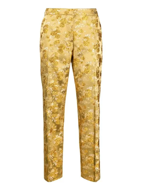 Dries Van Noten Floral Jacquard Straight Leg Trousers - Brown
