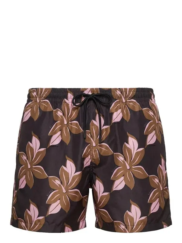 Gucci Printed Poplin Swim Shorts - Dark Brown And Pink