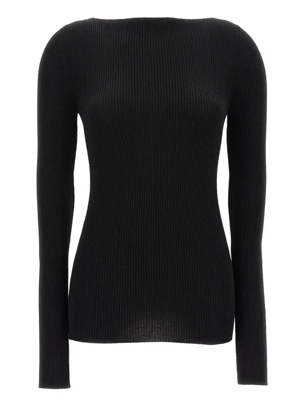 Rick Owens Ribbed Knit Top With Boat Collar - Black