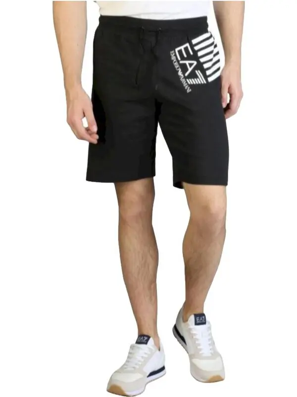 EA7 Logo Print Drawstring Shorts - Black