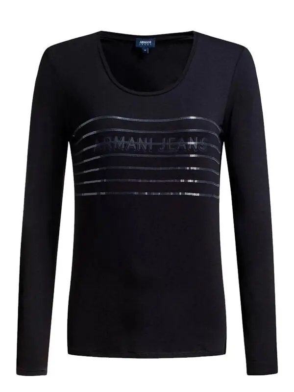 Emporio Armani Embellished Logo Long Sleeve T-shirt - Black