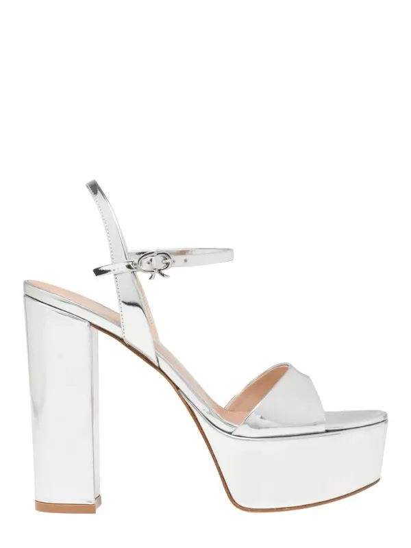 GIANVITO ROSSI Round Toe Platform High Heel Sandals - Silver
