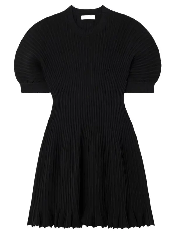 Ulla Johnson Pleated Ribbed Knit Mini Dress With Bubble Sleeves - Black