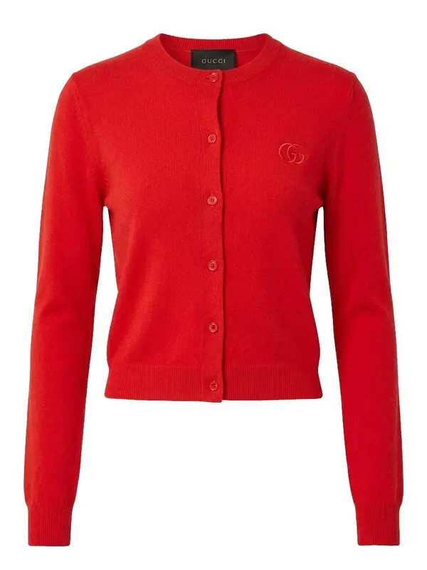 Gucci Double G Embroidered Knit Cardigan - Red