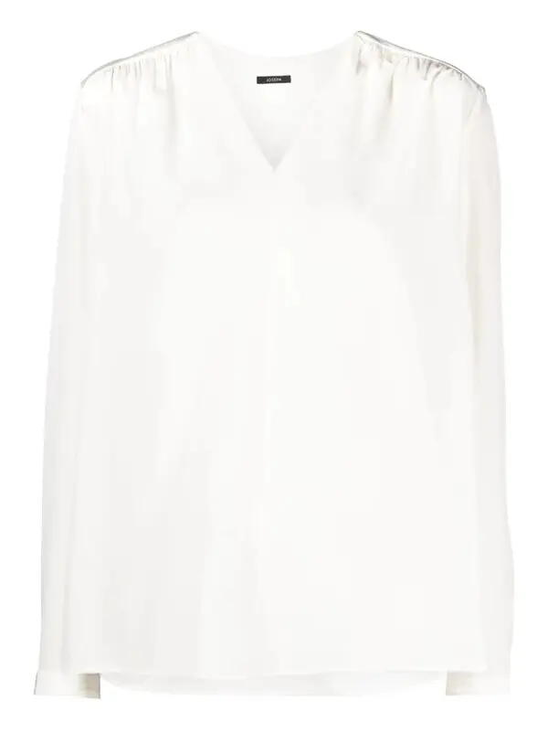 JOSEPH V-neck Silk Blouse With Pleated Details - White