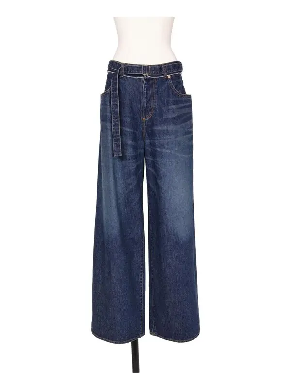 Sacai Belted High-rise Wide-leg Jeans - Blue