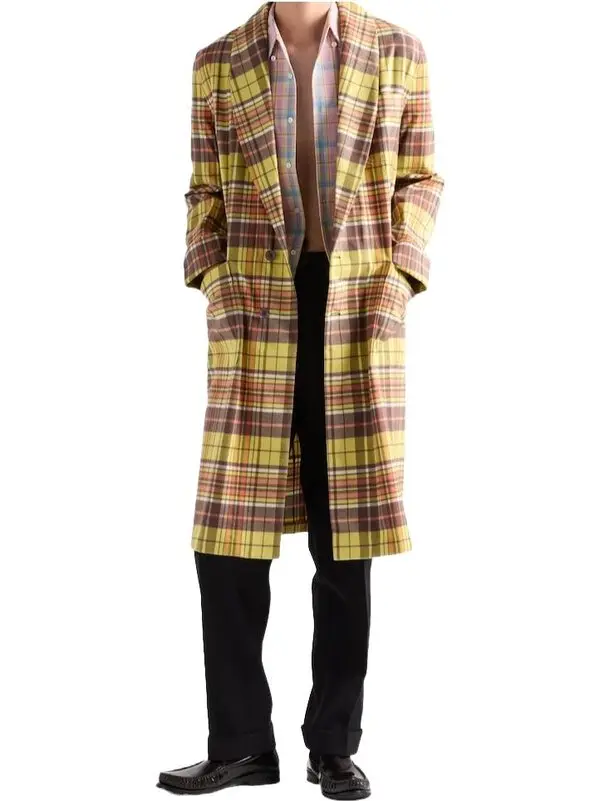 Prada Checked Belted Coat - Cream/cocoa Brown