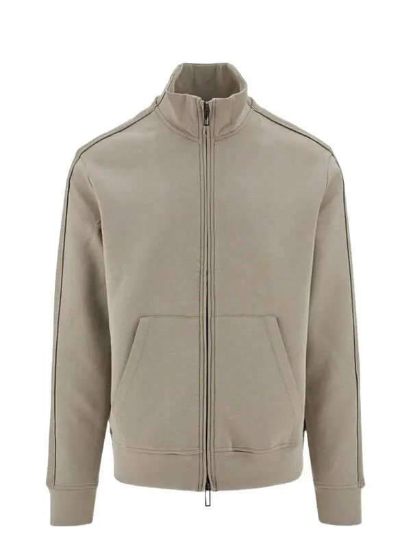 Emporio Armani Logo-jacquard Zip-up Stretch-cotton Sweatshirt - Nude