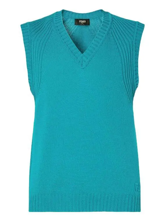 Fendi V-neck Knitted Vest - Light Blue
