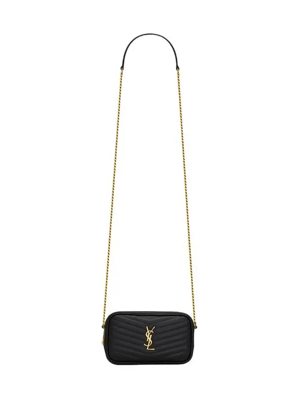 Saint Laurent Lou Mini Quilted Shoulder Bag With Cassandre Logo - Black