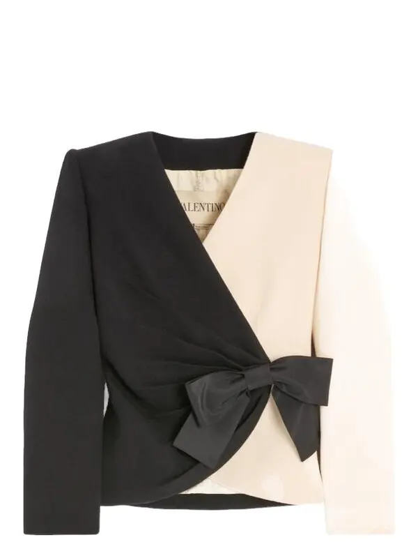 Valentino Garavani Wool Crepe Jacket With Contrasting Bow Detail - Black