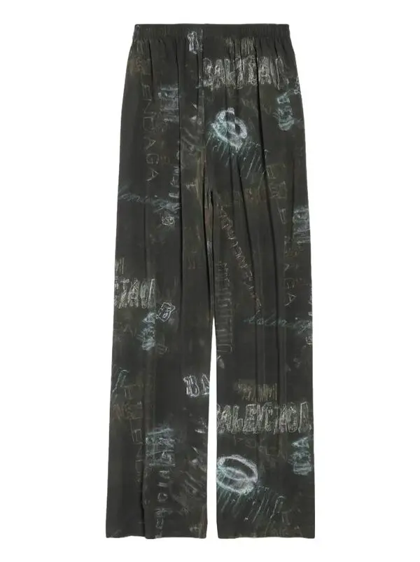 Balenciaga Printed Wide-leg Elastic Waistband Pants - Black