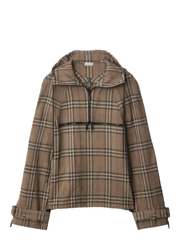 Burberry Checked Hooded Half-zip Jacket - Brush