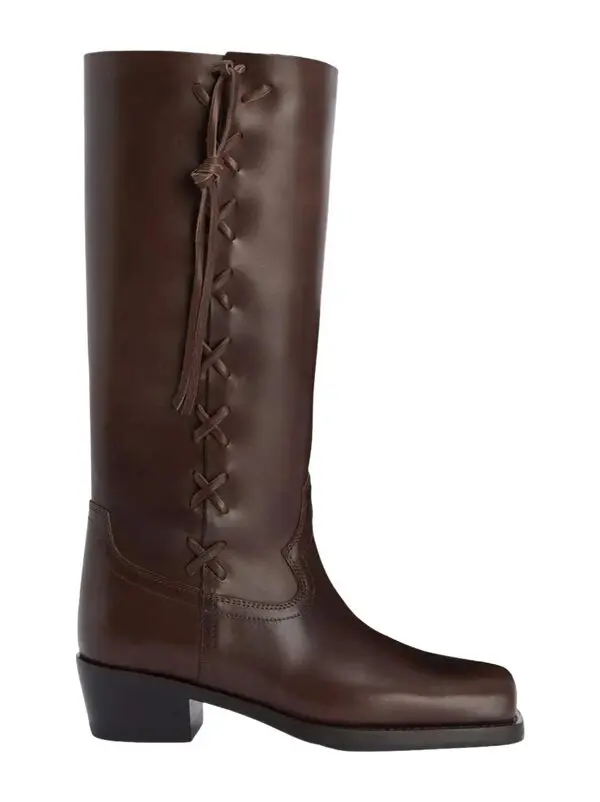 Paris Texas Square Toe Lace-up Boots - Chocolate-colored