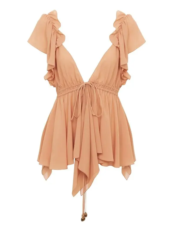Chloé Ruffled Sleeveless Silk Blouse - Pink