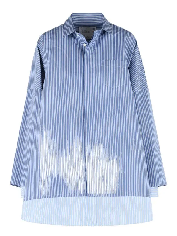 Sacai Striped Shirt With Mesh Sleeves - Blue