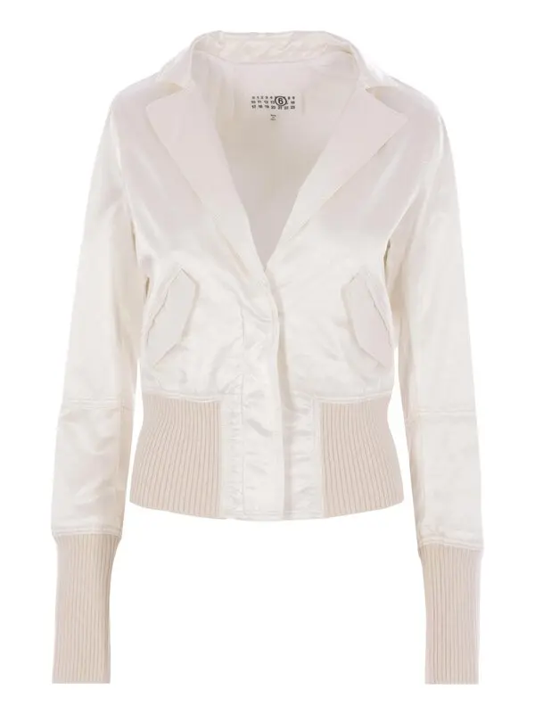 MAISON MARGIELA Satin Bomber Jacket With Notched Lapels - White