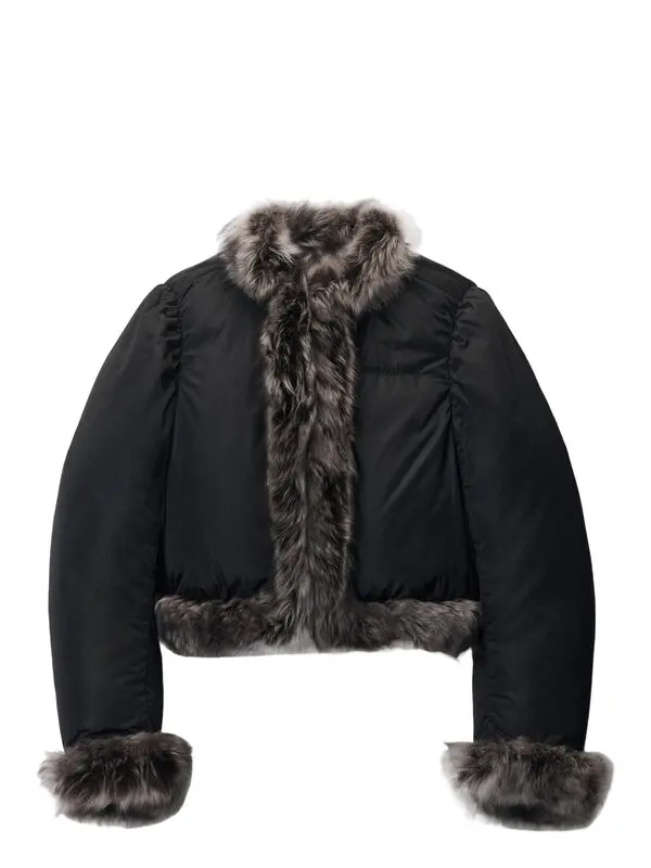 Alexander Wang Fur Trim Cardigan Puffer Coat - Black