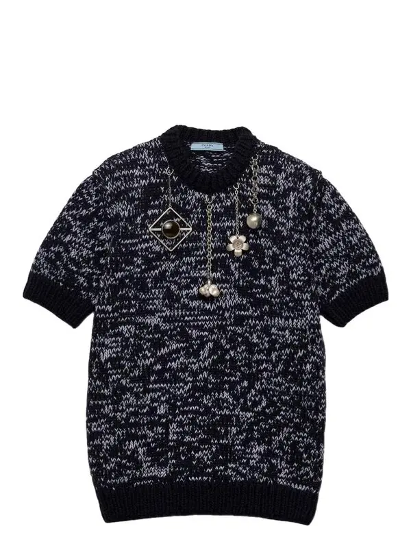 Prada Short-sleeved Jumper With Pendant Detail - Blue/white
