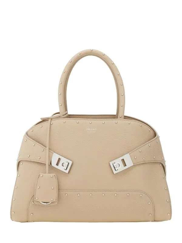 FERRAGAMO Hug Handbag With Studs - Stone