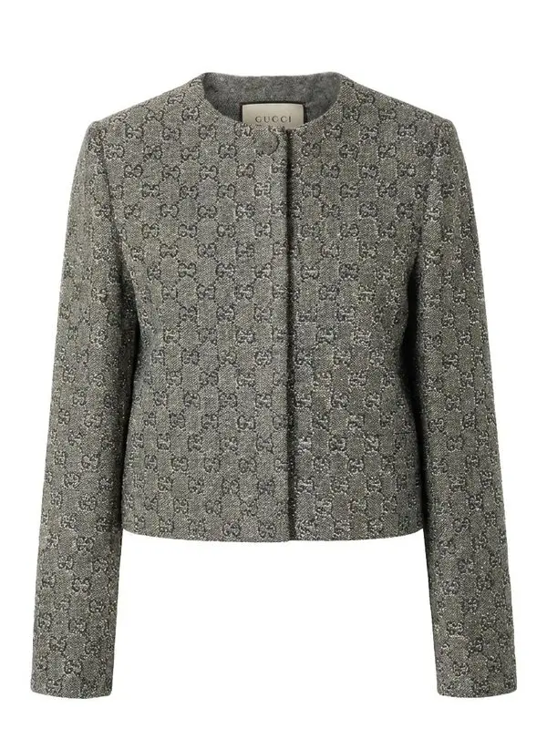 Gucci Shimmery Monogrammed Tweed Jacket - Grey