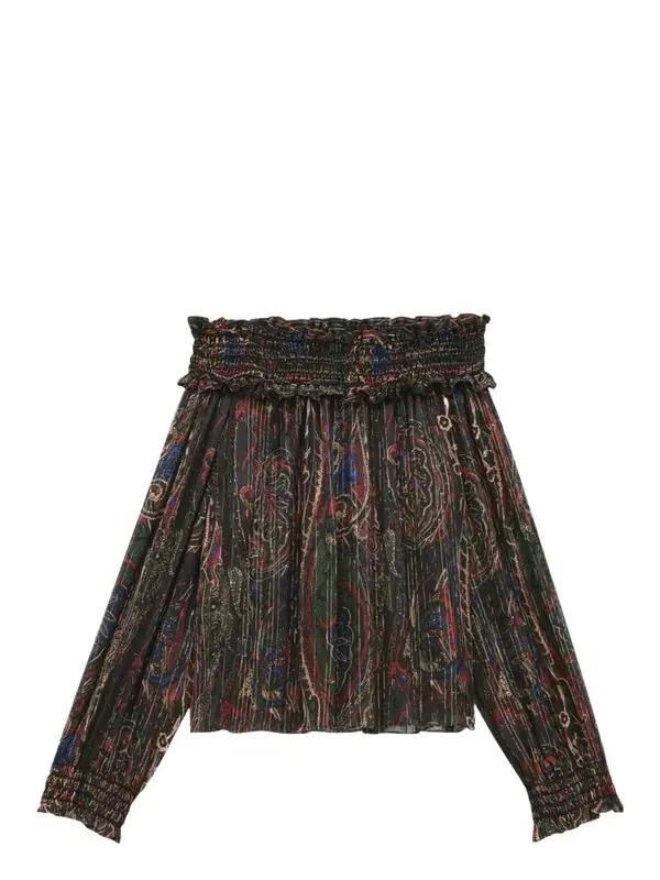Saint Laurent Off-shoulder Smocked Blouse - Multicolour