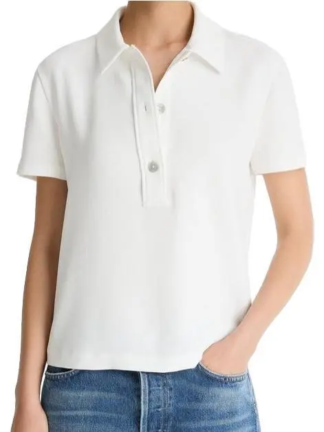 Vince Crepe Button Polo Top - Off White