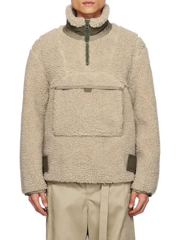 Sacai Faux Shearling Zip-pocket Sweatshirt - Brown