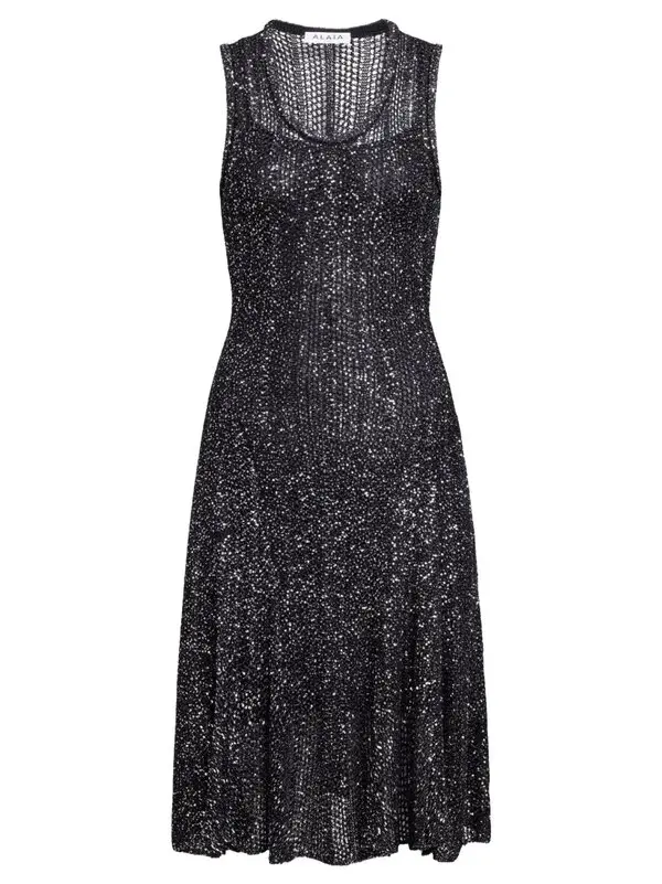 Alaïa Sequin Knit Skater Dress - Black/silver