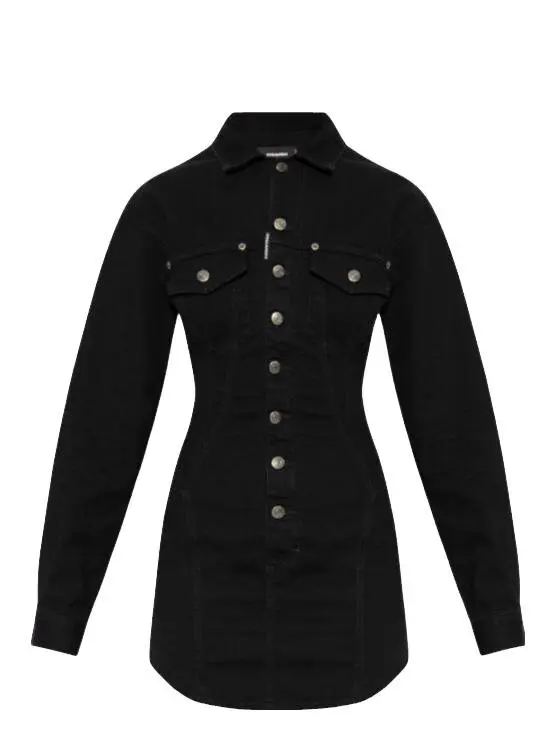 Dsquared2 Logo Patch Denim Shirt Dress - Black