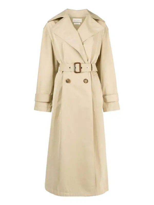 Alexander McQueen Double Breasted Belted Trench Coat - Nude