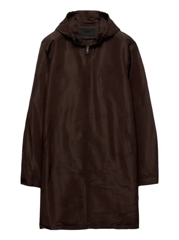 Prada Silk Overcoat With Drawstring Hood - Brown