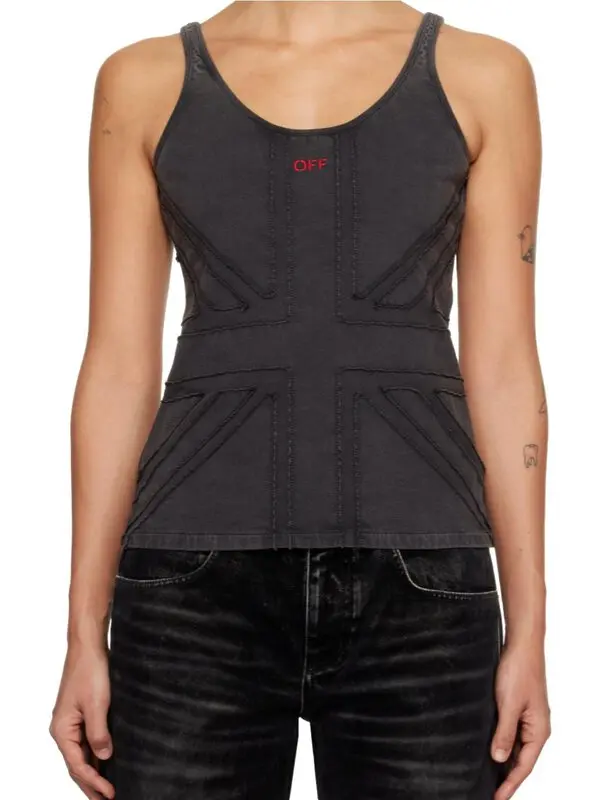 Off-White Patchwork Design Tank Top - Black