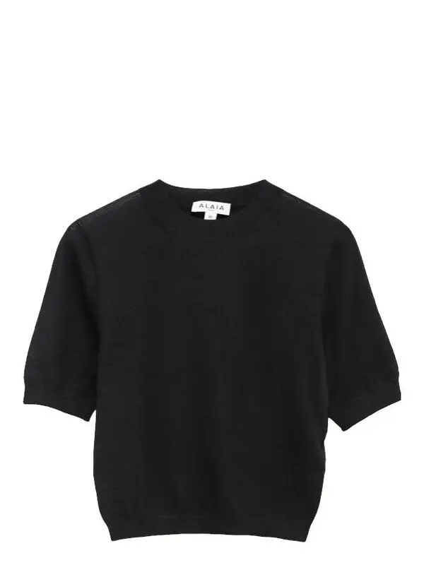 Alaïa Cropped Ribbed Knit Top - Black