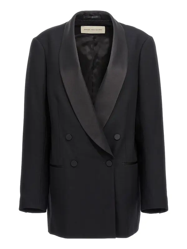 Dries Van Noten Double-breasted Tuxedo Blazer - Black