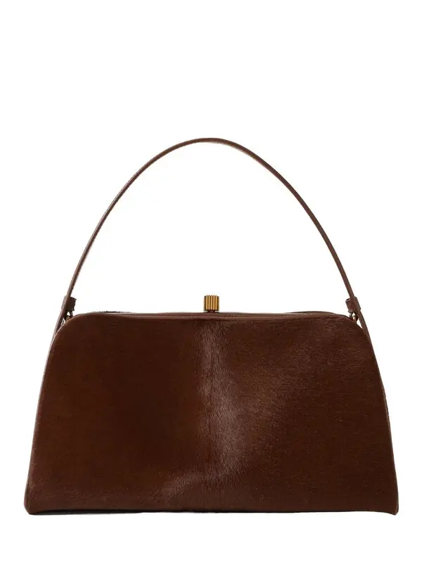 Khaite Calfskin And Leather Handbag With Gold Frame - Brick Red