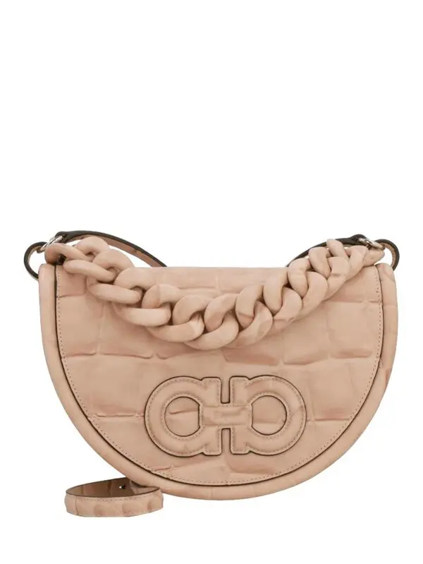 FERRAGAMO Aura Leather Crossbody Bag - Nude