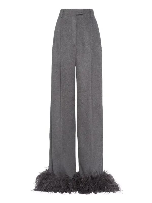 Prada Wide-leg Feathered Trousers - Grey