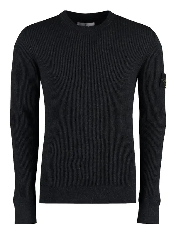 Stone Island Compass Patch Virgin Wool Jumper - Black