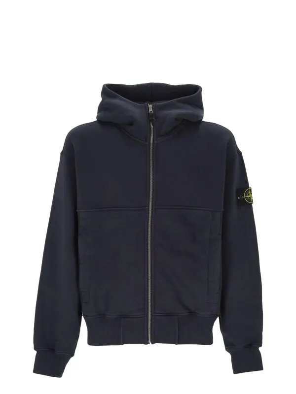 Stone Island Logo Patch Zip-up Hoodie - Blue