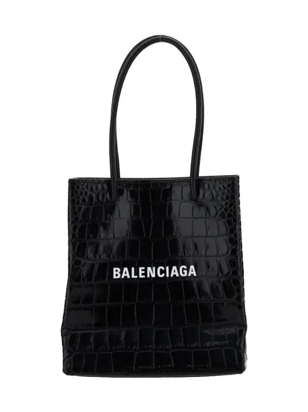 Balenciaga Shopping Embossed Emblem Handbag - Black