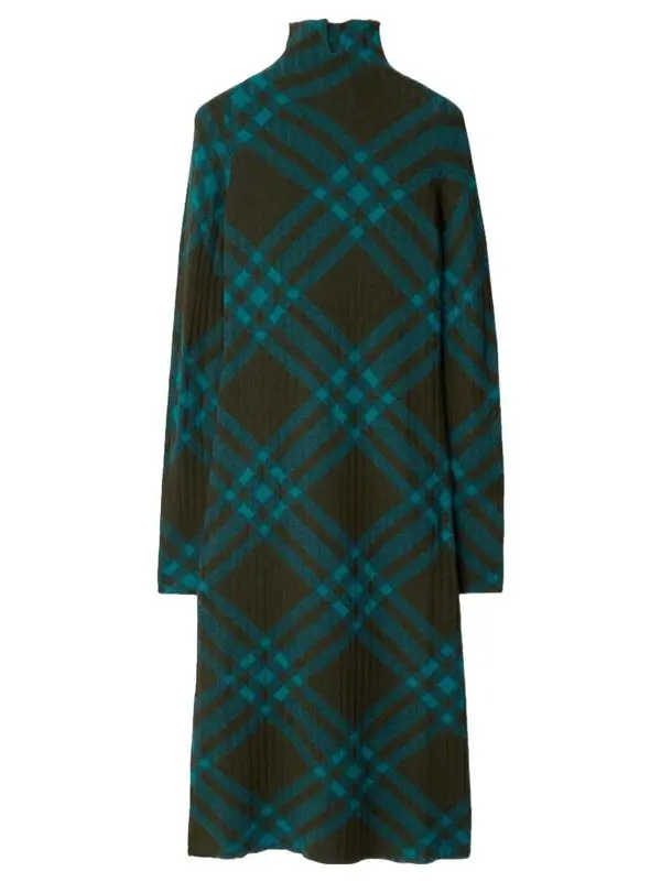 Burberry Checked Mock Neck Long Sleeve Dress - Black