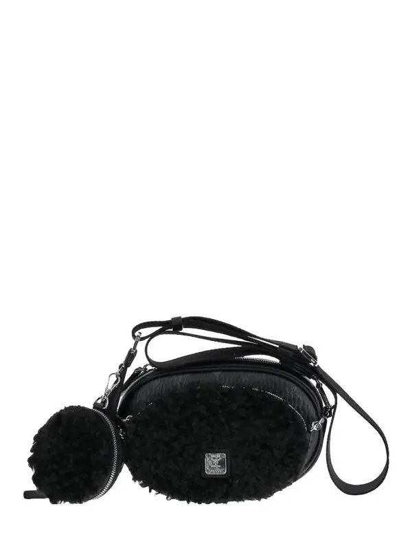 Mcm Ecological Fur Cross-body Bag With Monogram Detail - Black