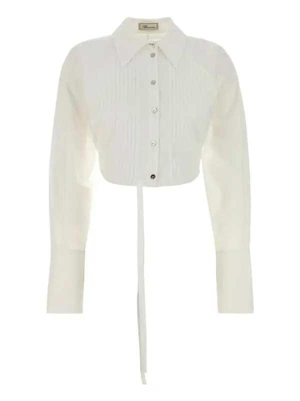 Blumarine Cropped Poplin Shirt With Adjustable Back Strap - White
