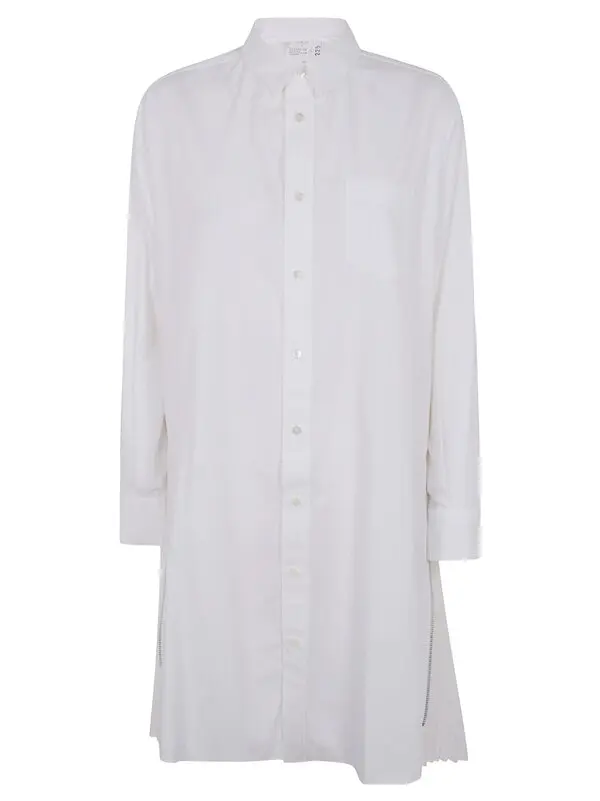 Sacai Pleated Zip Detailed Midi Shirt Dress - Off White