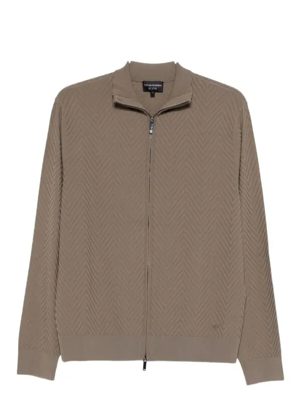 Emporio Armani Chevron Pattern Zip-up Sweater - Grey