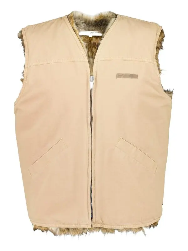 MAISON MARGIELA Sleeveless Zip-up Vest With Faux Fur Trim - Ocre